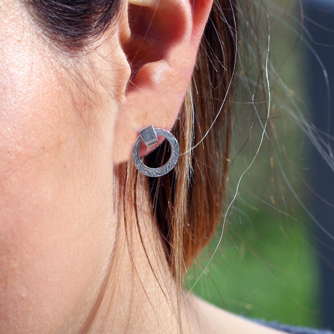 Sterling Silver Modern Round Post Earrings for Women - Etsy