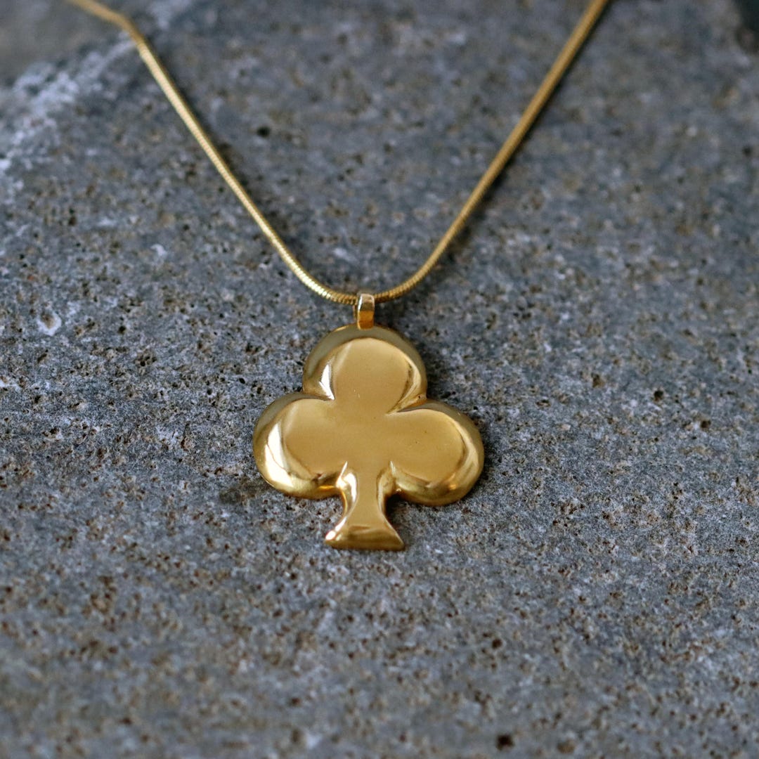 Handcrafted Gold Ace of Clubs Long Pendant Necklace for Luck • Club ...