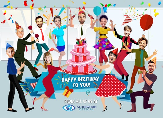 Group Birthday CARICATURE-YOUR FACES, Company Birthday Card, From the ...