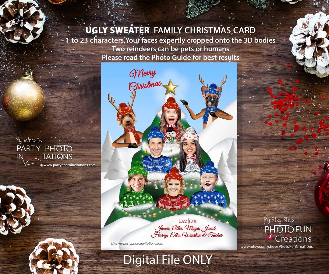 UGLY SWEATER Christmas Tree, Funny Family Xmas Card, Funny Ugly Sweater ...