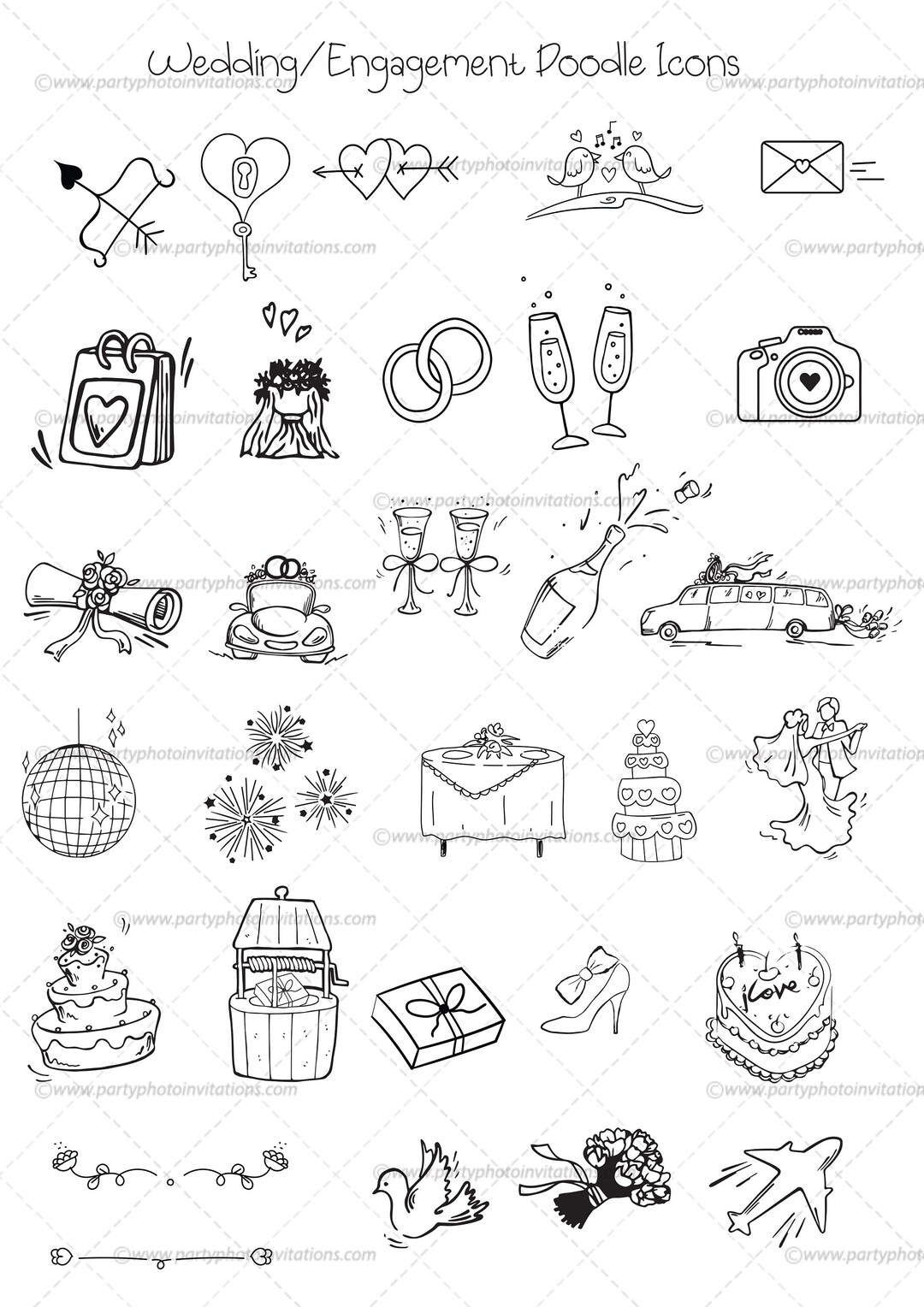 Wedding Timeline Icons: Hand-drawn Doodle Clip Art (SVG/PNG Digital ...