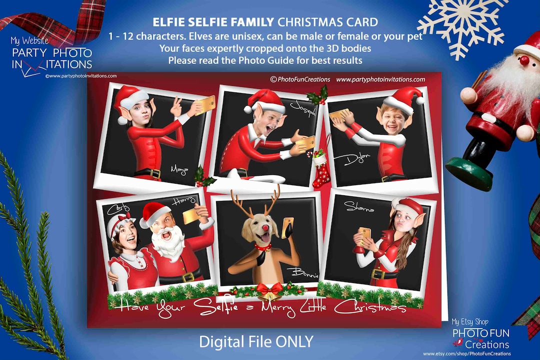 3D Elfie Selfie Christmas Card, Selfie Family Photo Holiday Christmas ...