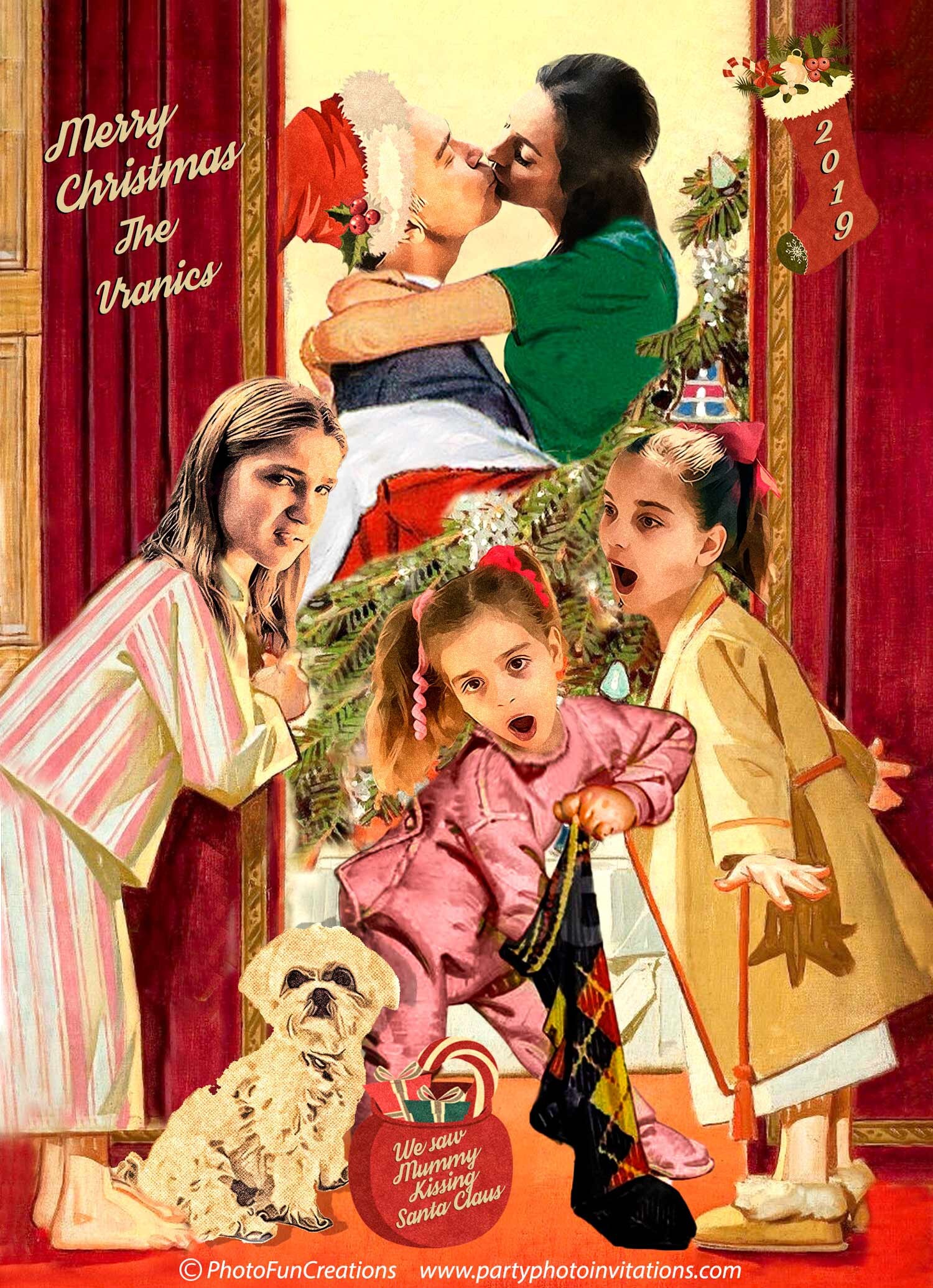Mommy Kissing Santa Claus Christmas Card Your Faces Cropped Etsy