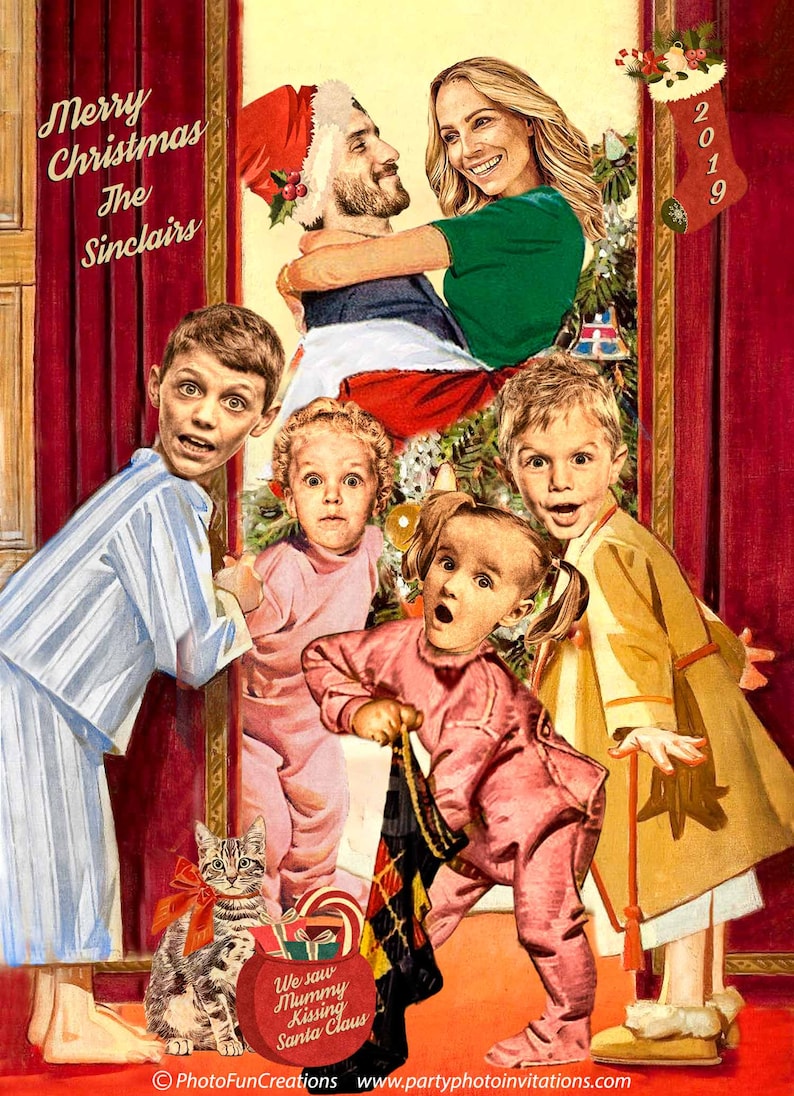 Mommy Kissing Santa as a Christmas Card YOUR FACES Cropped - Etsy