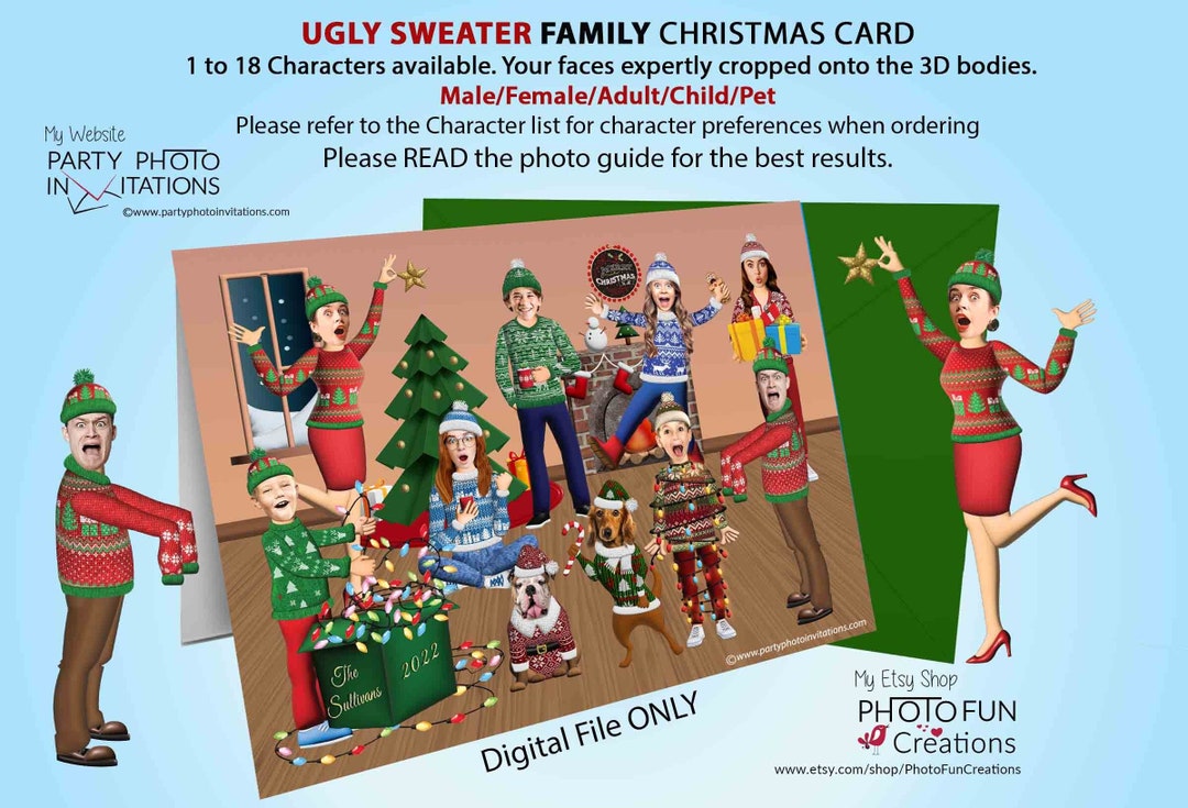 3D Characters Ugly Sweater Christmas Card, Funny Ugly Sweater Christmas ...