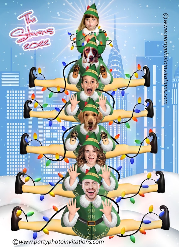 Funny Elf Christmas Tree Elf Photo Christmas Card Family - Etsy Australia