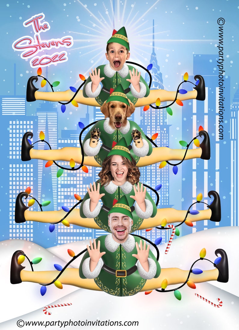 Funny Elf Christmas Tree Elf Photo Christmas Card Family - Etsy