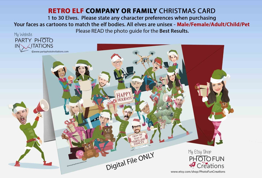 Retro Elf Caricature Company Christmas Card (digital Delivery) - Etsy