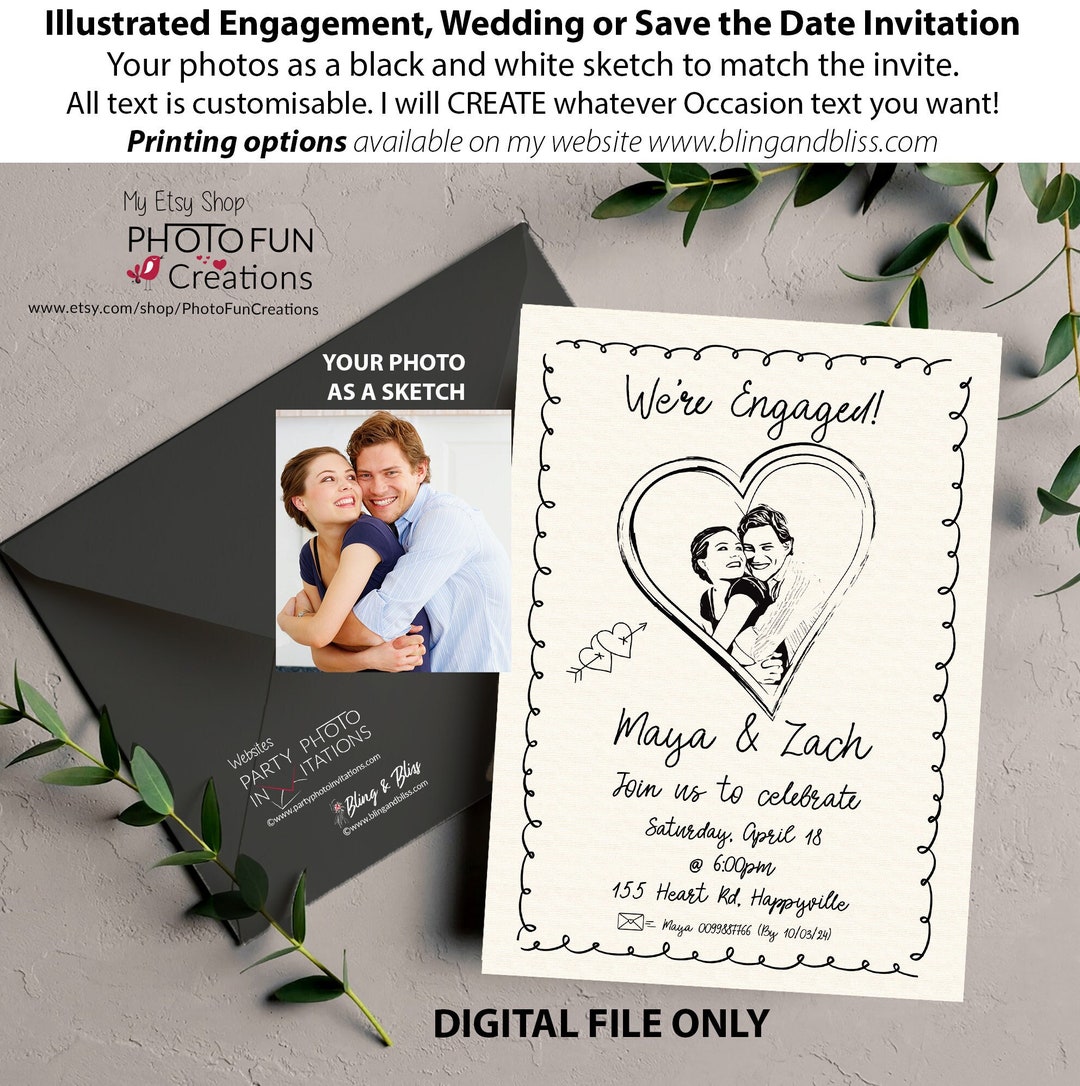 Illustrated Engagement Party Invitation Template, Scribble ...