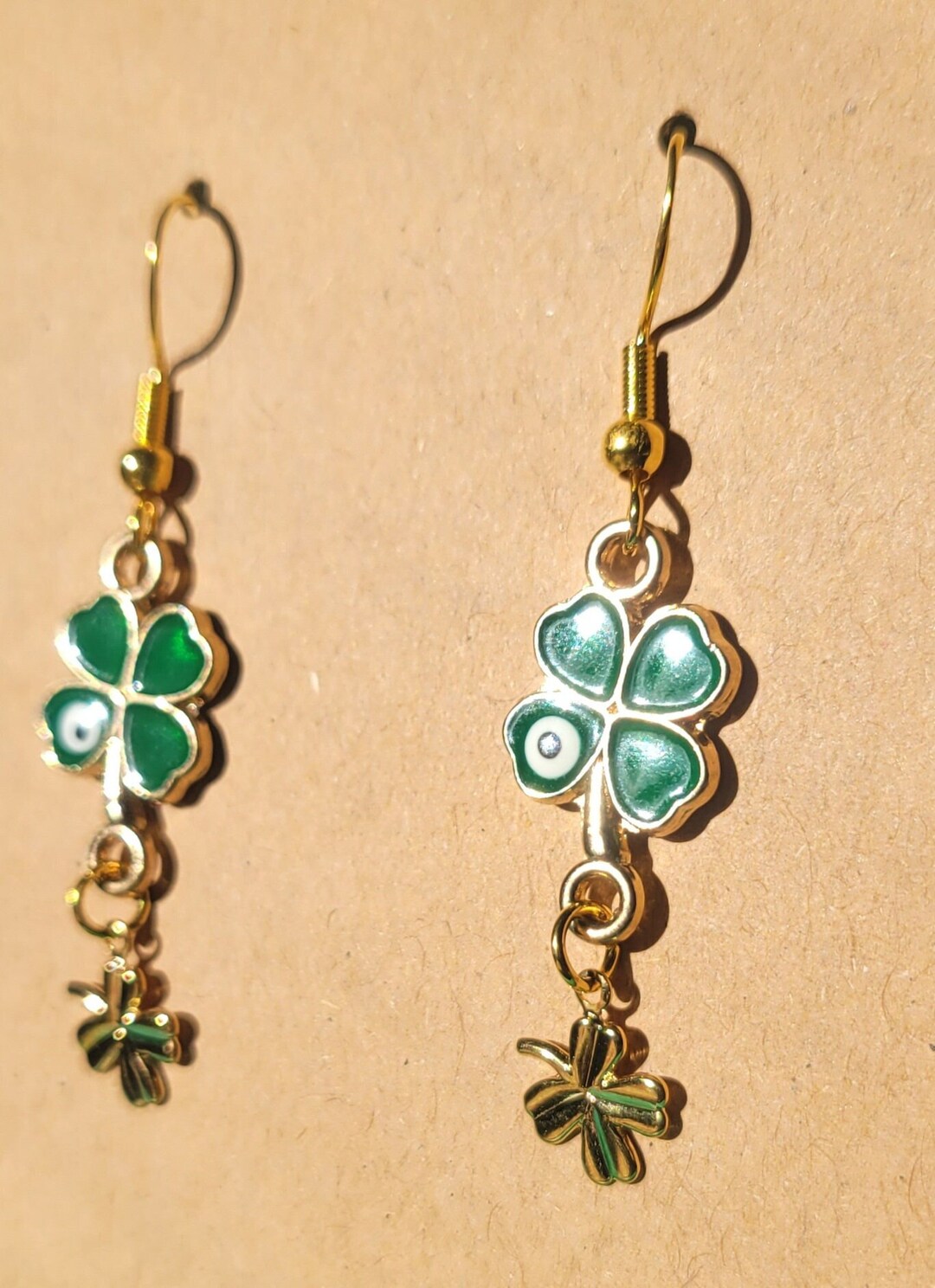 Green and Gold Evil Eye Lucky Clover Earrings - St Patrick's Day - Etsy