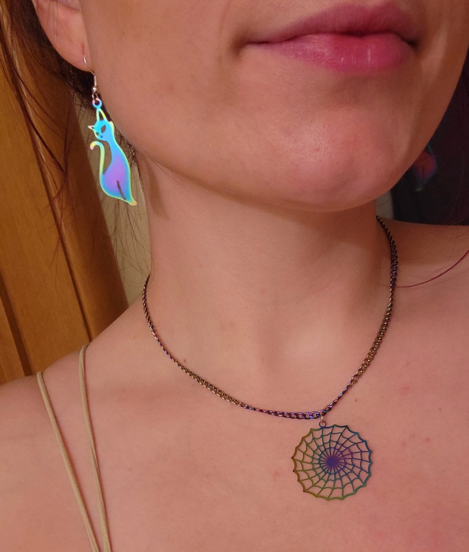 Rainbow Steel Spider Web Chain Necklace - Etsy