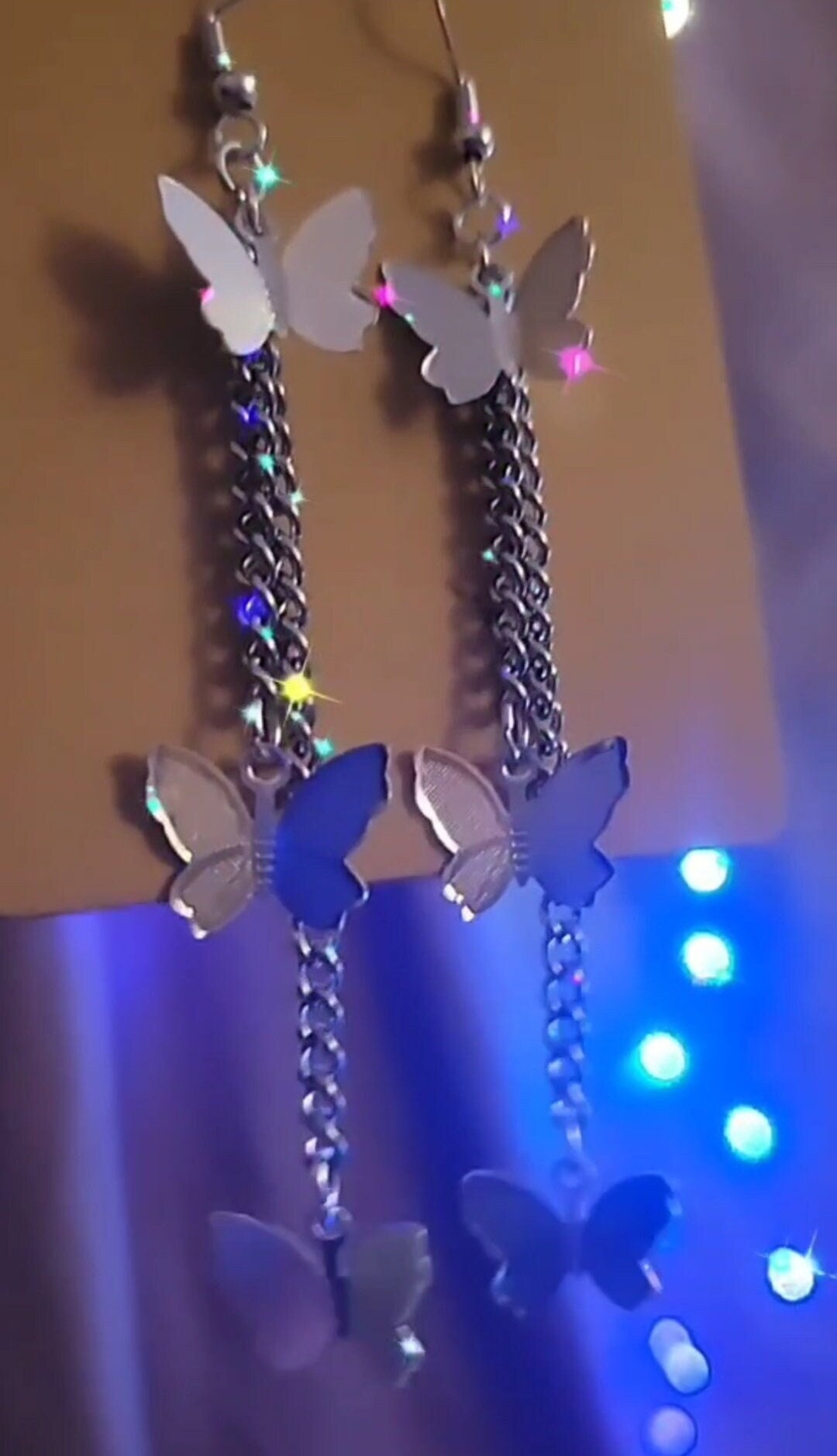 Silver Butterfly Chain Dangle Earrings - Etsy
