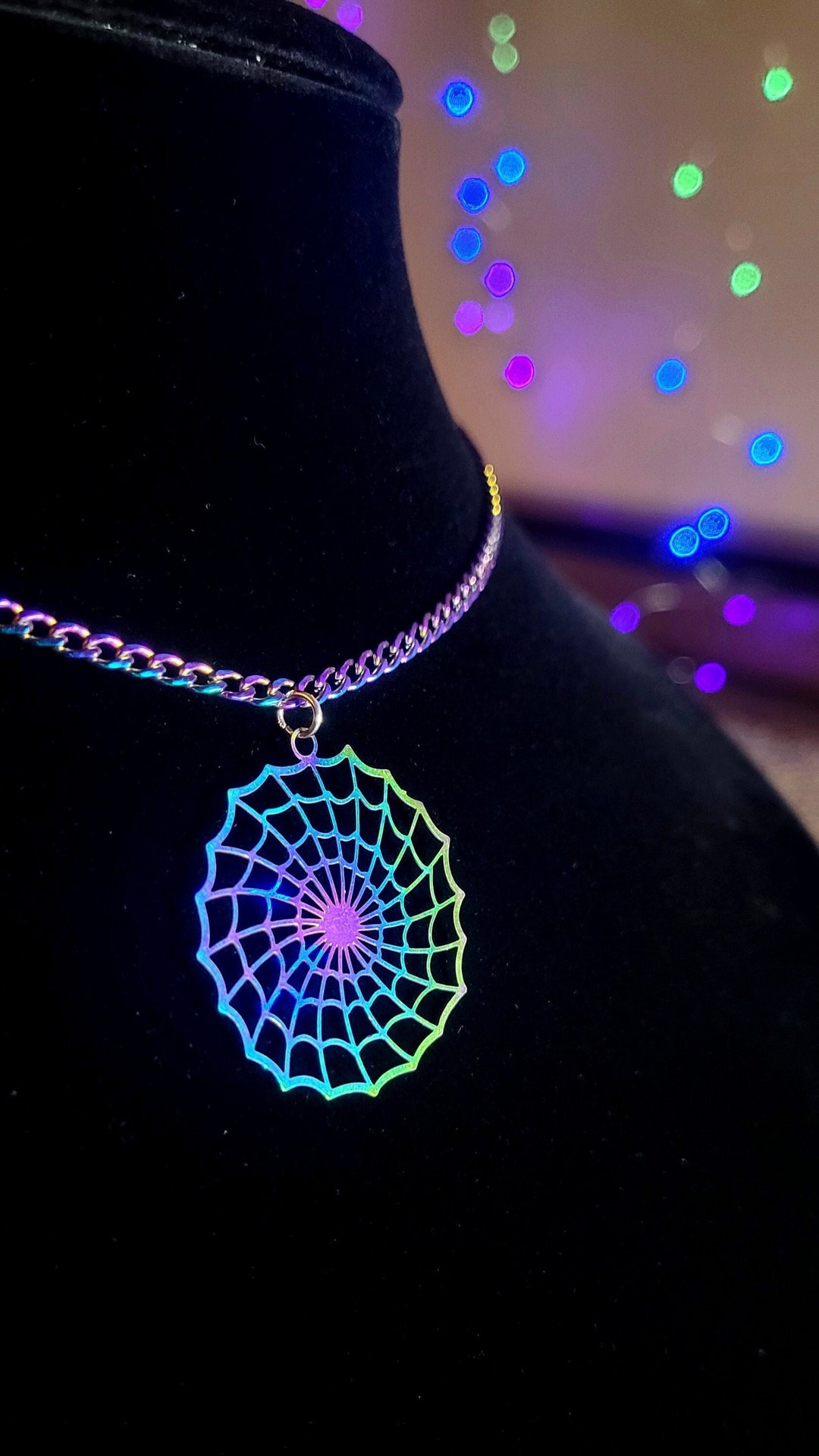 Rainbow Steel Spider Web Chain Necklace - Etsy