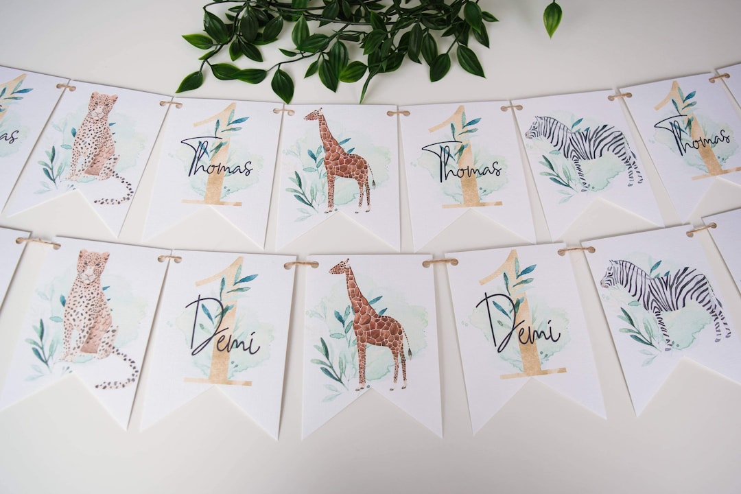 1st Birthday Safari Bunting, First Birthday Party Decorations, One ...