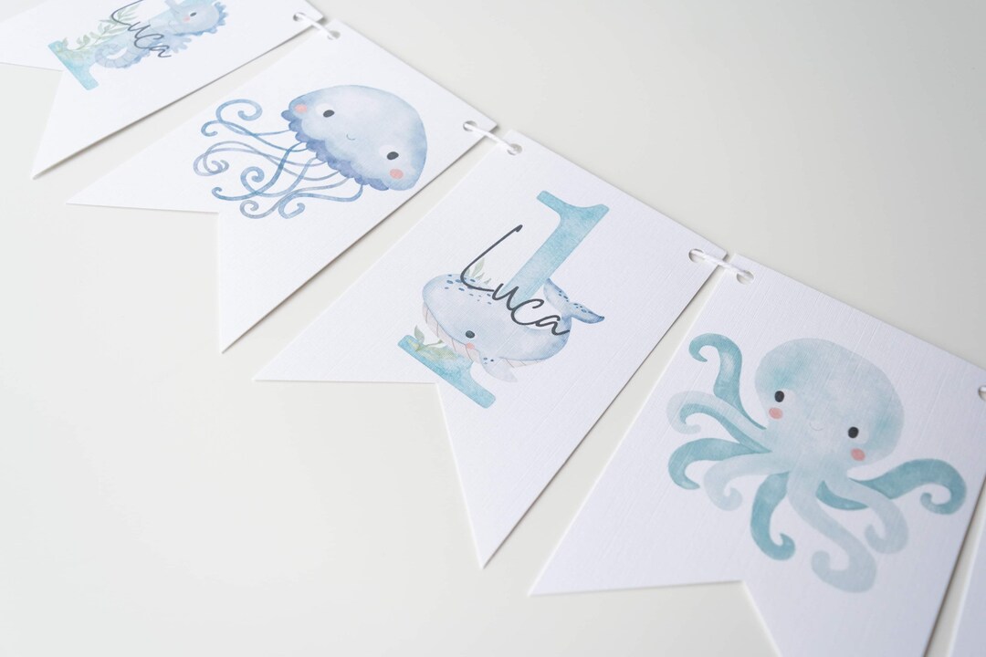 Personalised Under the Sea Birthday Bunting, Ocean Theme Party Banner ...