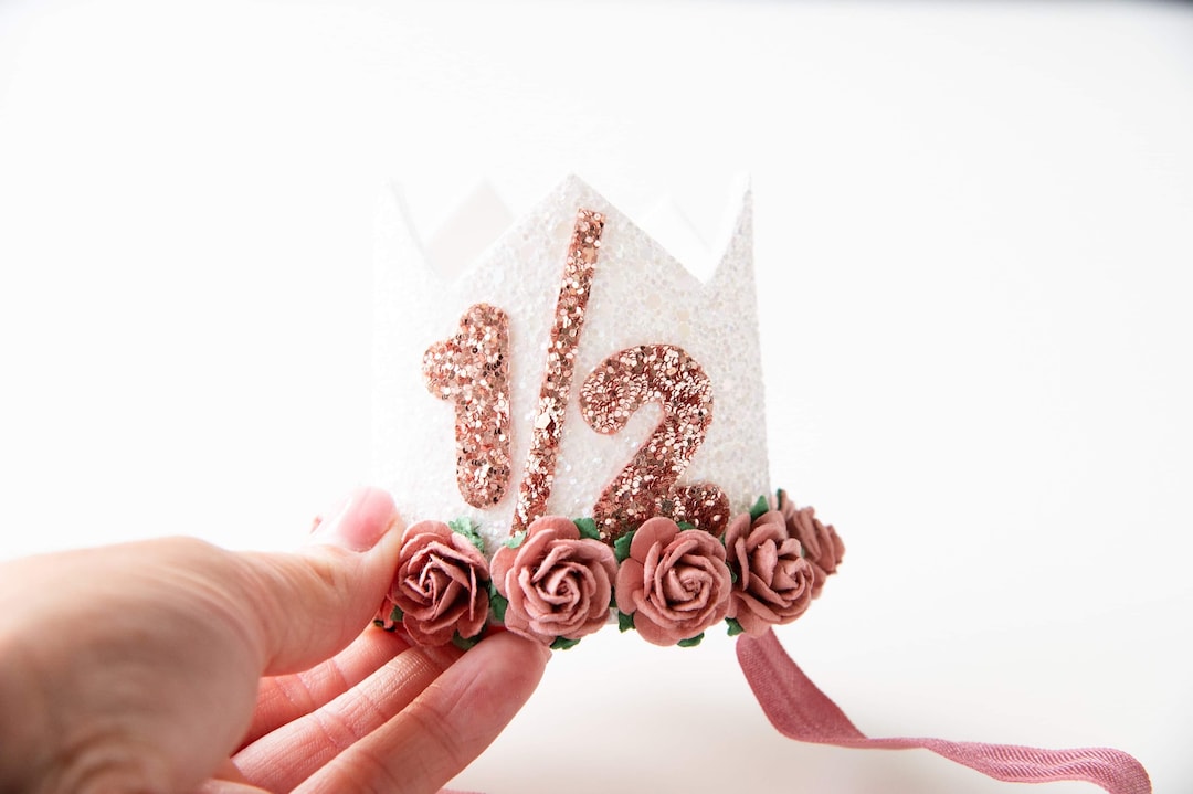 Half Birthday Crown Baby Girl Half Way to One Half Birthday Gift Floral ...