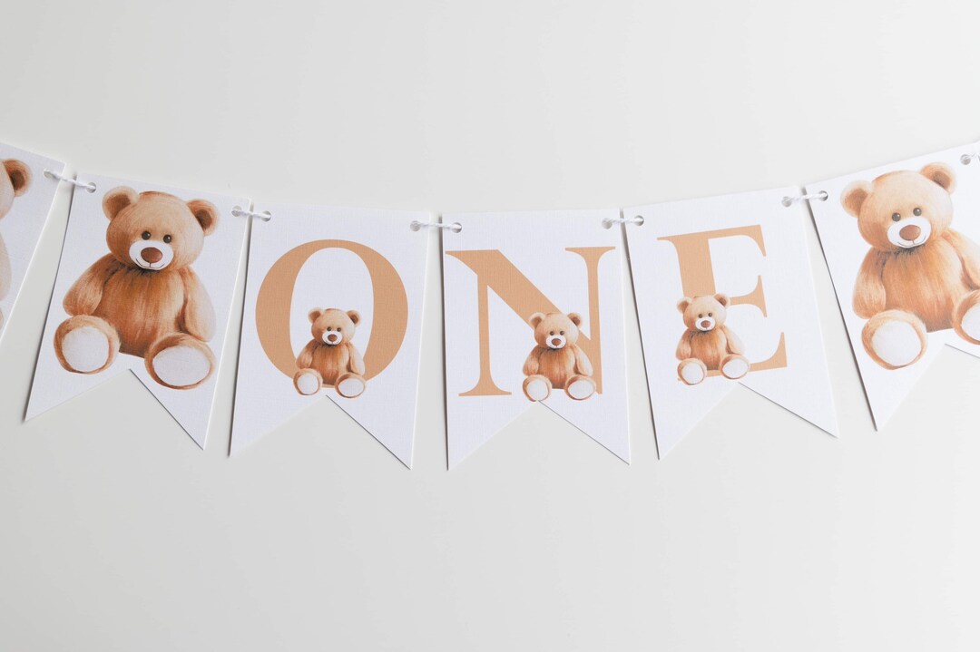 First Birthday Bunting Teddy Bear First Birthday Party One Bunting - Etsy