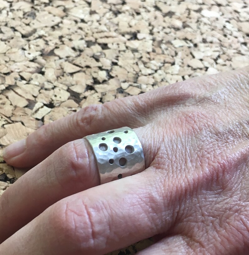 Hand Hammered Silver Ring With Irregular Holes to Front - Etsy