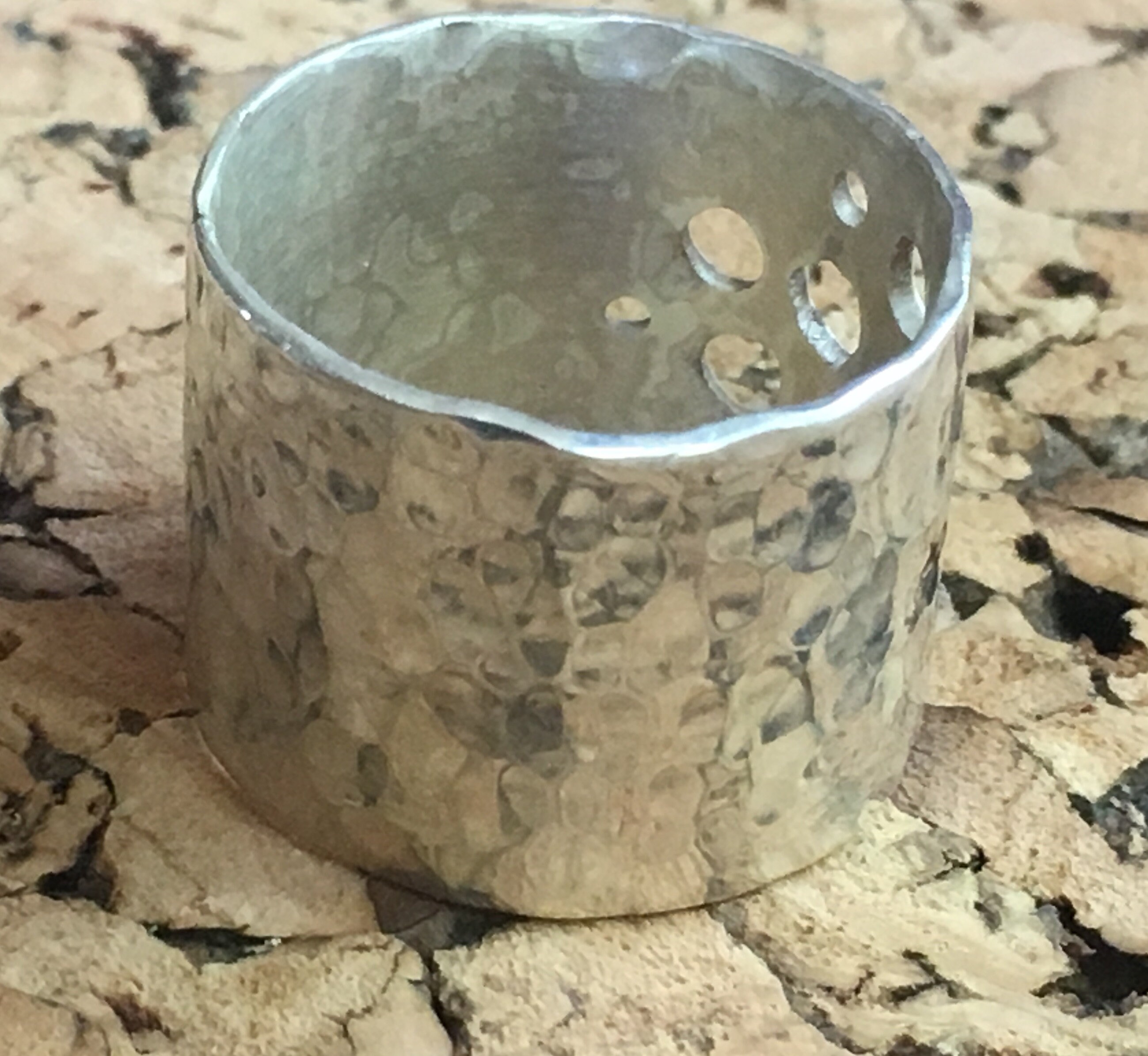 Hand Hammered Silver Ring With Irregular Holes to Front - Etsy