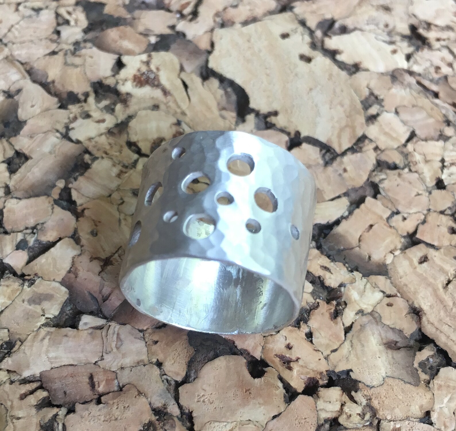 Hand Hammered Silver Ring With Irregular Holes to Front - Etsy