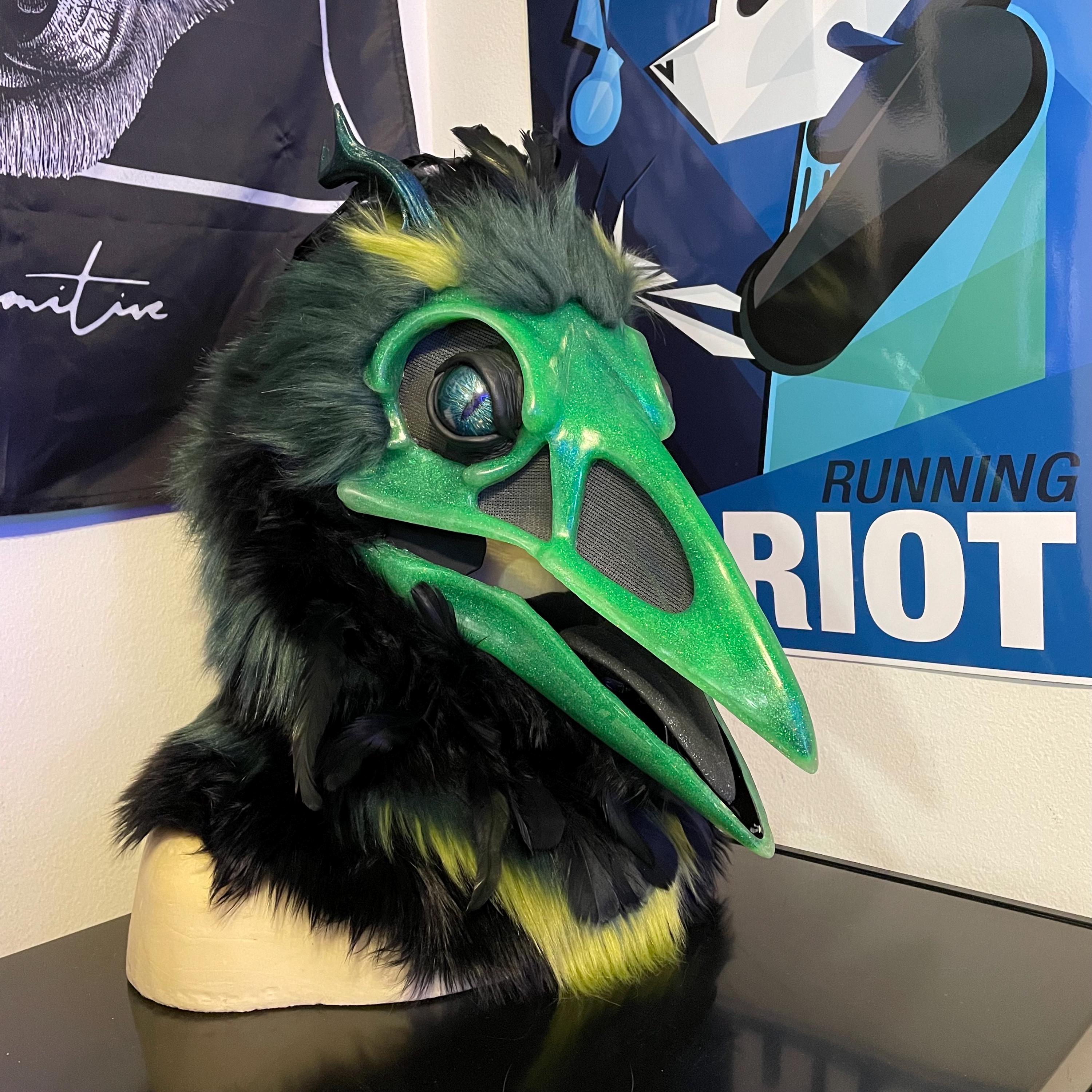 Green Skull Crow Fursuit Premade Head Tail Armsleeves & Gloves - Etsy