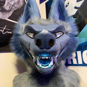 Blue & Grey Teethy Wolf Fursuit Premade Head - Etsy