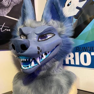 Blue & Grey Teethy Wolf Fursuit Premade Head - Etsy