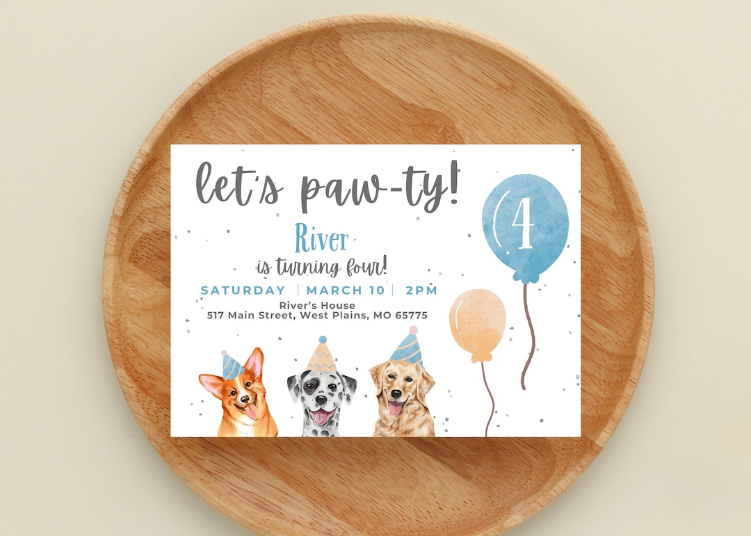 Dog Birthday Invitation, INSTANT DOWNLOAD, Let's Pawty, Puppy Party ...