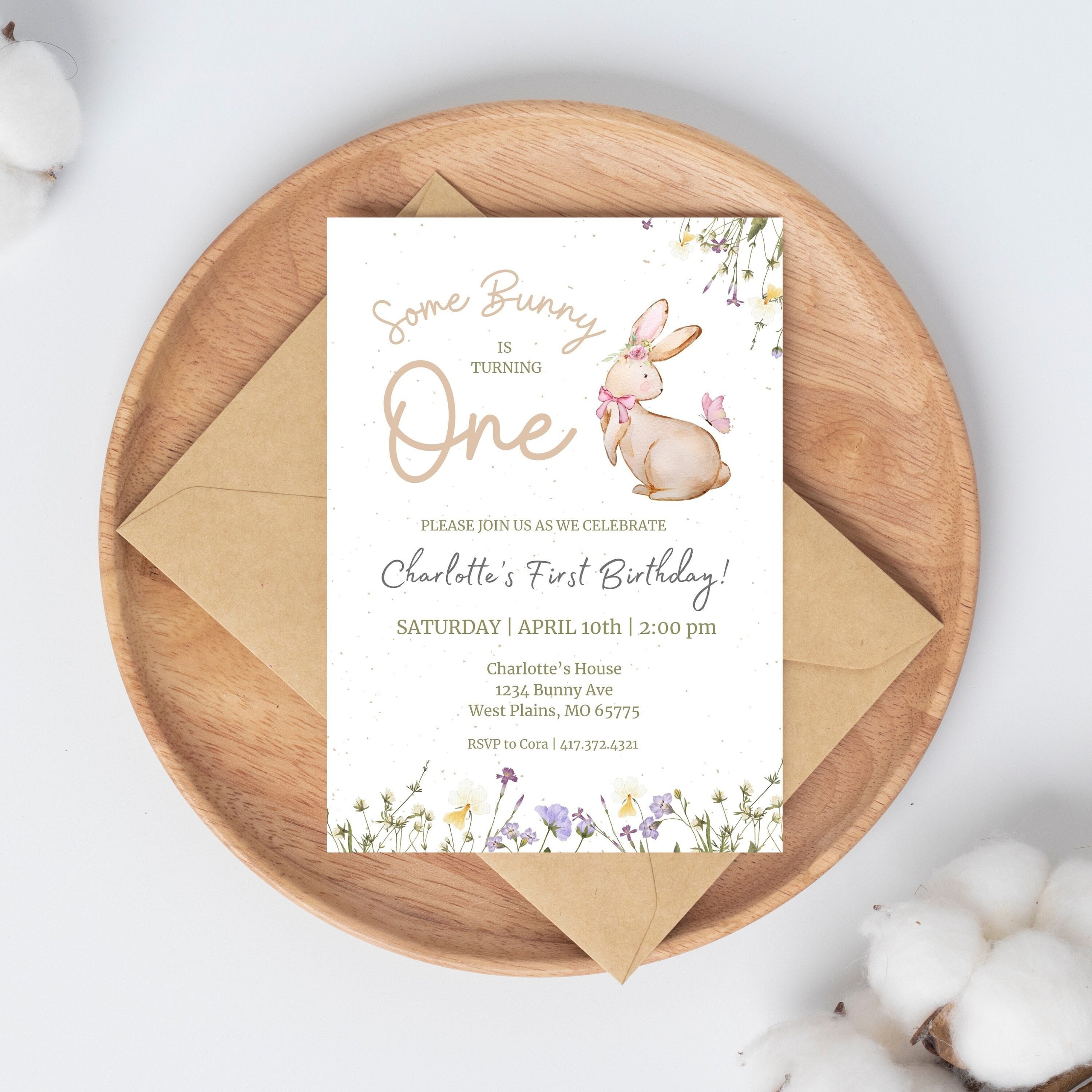 Bunny Birthday Invitation, INSTANT DOWNLOAD, Easter Birthday Invite ...