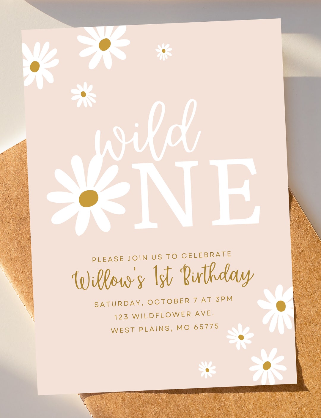 Wild One Daisy 1st Birthday Invite,instant Download,1stbirthday ...