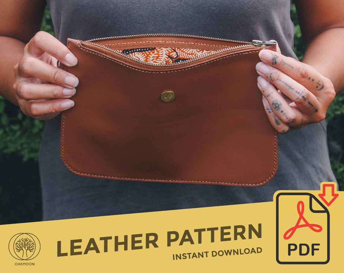 Leather Zipper Clutch \\ Template Pattern PDF \\ Leather Crafting ...
