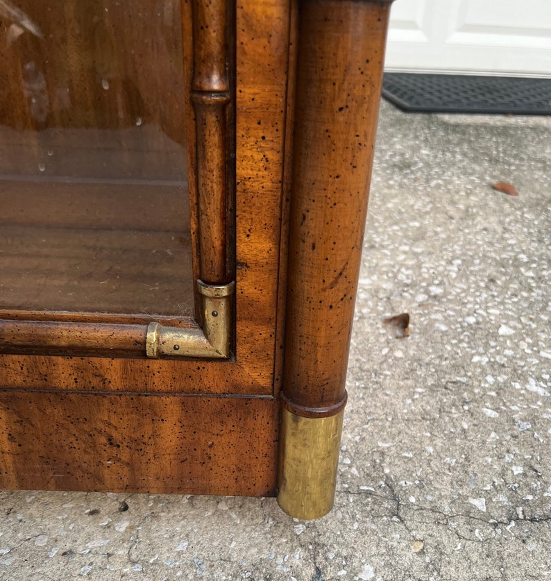 1970s Weiman Hollywood Regency Campaign Style Faux Bamboo & Glass Curio ...