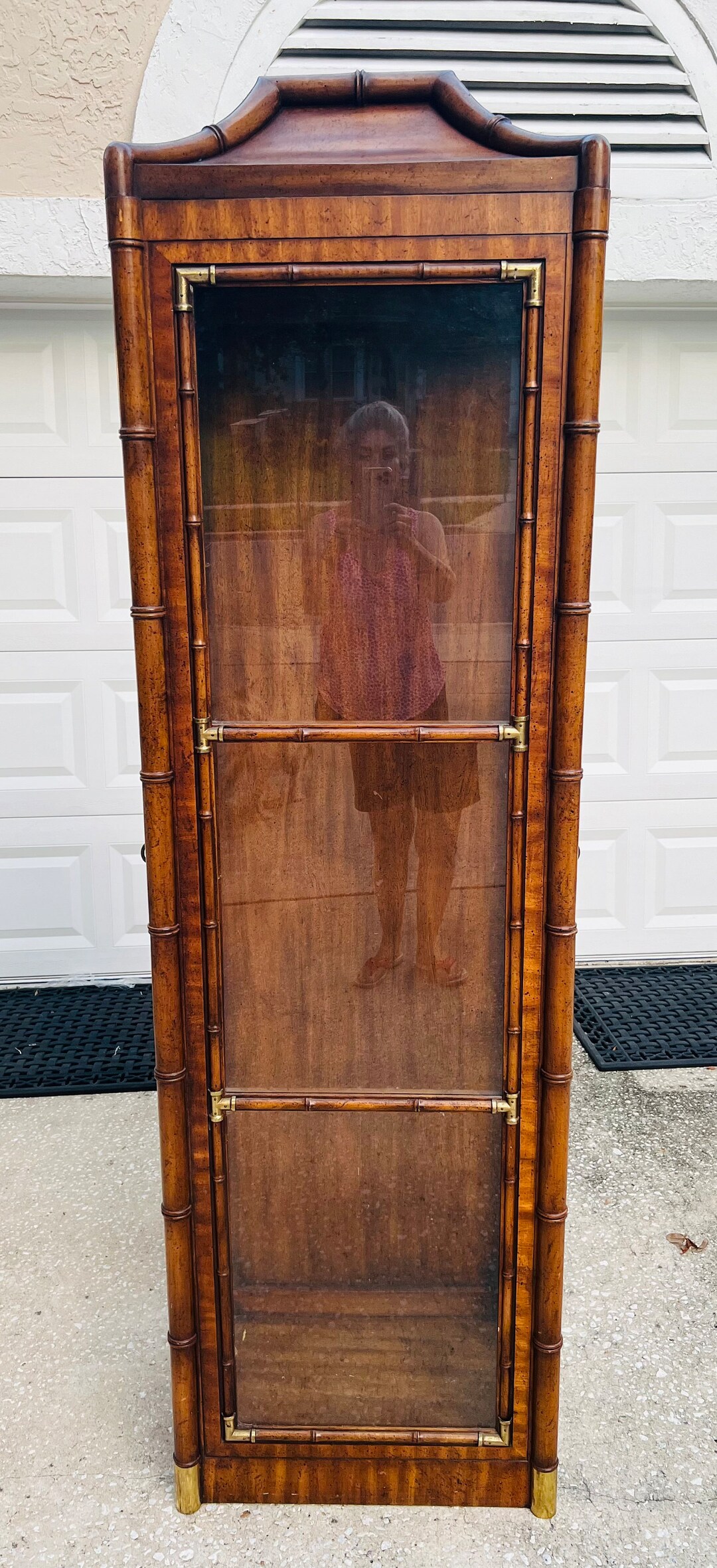 1970s Weiman Hollywood Regency Campaign Style Faux Bamboo & Glass Curio ...