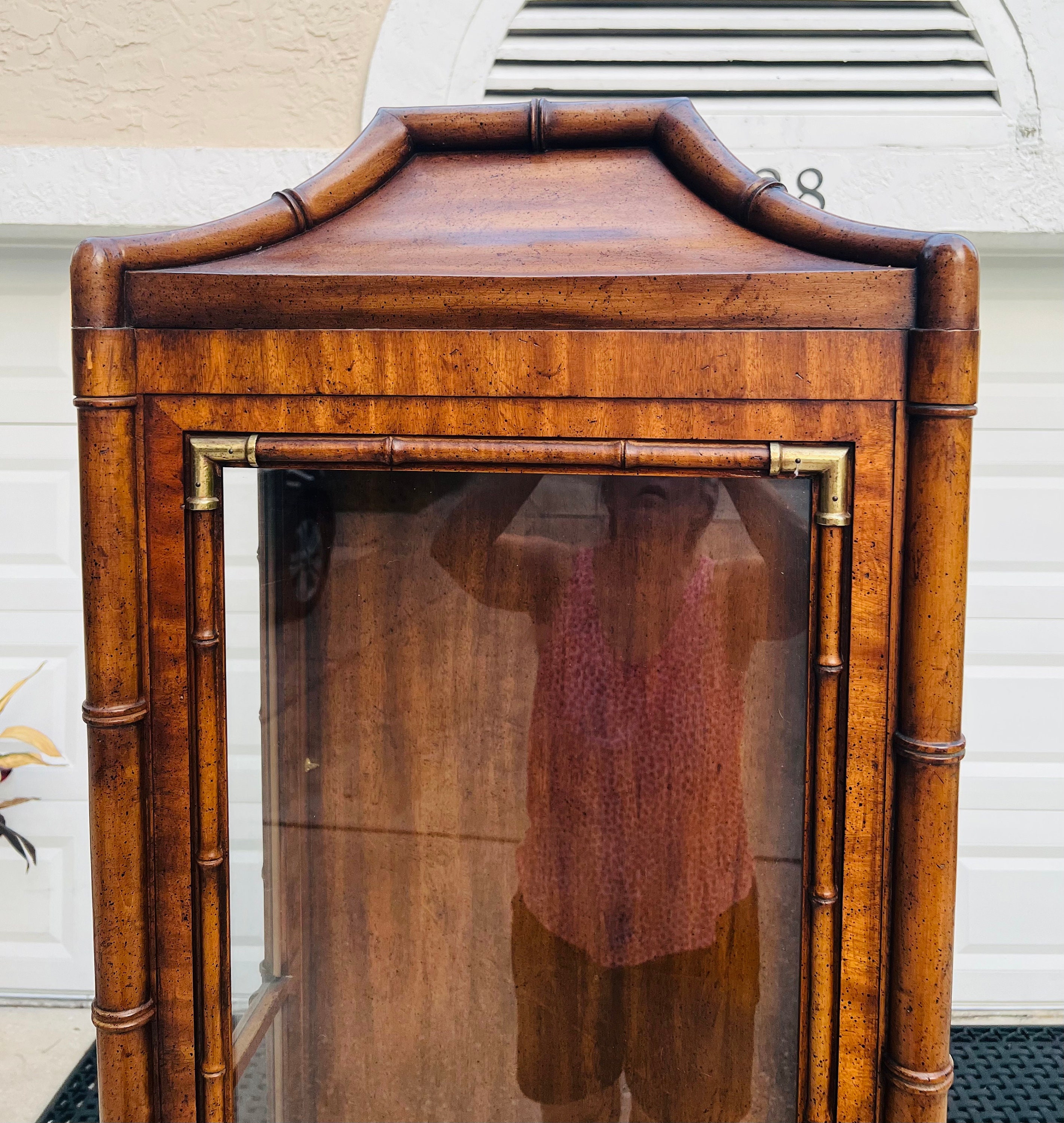 1970s Weiman Hollywood Regency Campaign Style Faux Bamboo & Glass Curio ...