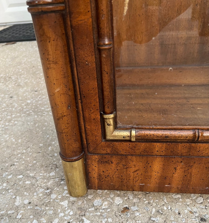 1970s Weiman Hollywood Regency Campaign Style Faux Bamboo & Glass Curio ...