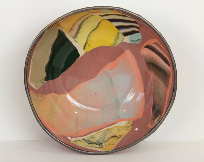 Large Colorful Nerikomi Ceramic Bowl, Purple Terrazzo Centerpiece ...