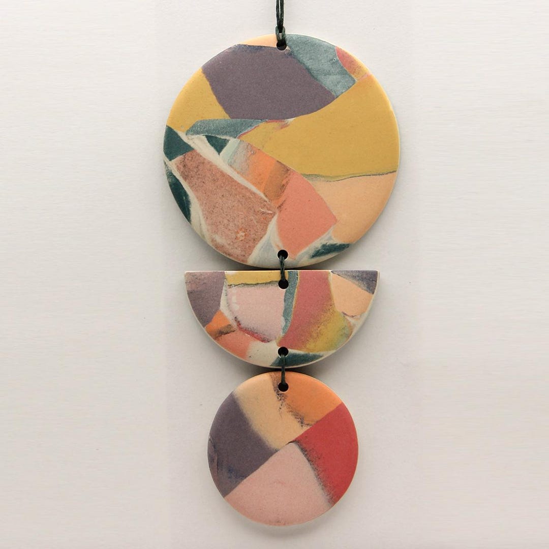 Circular Shaped Nerikomi Ceramic Wall Hanging, Green Blue Orange Moon ...
