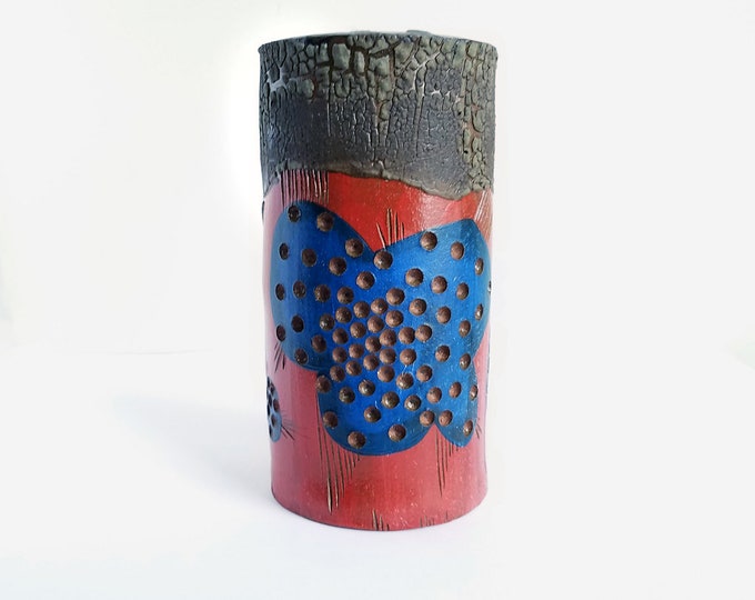 ABSTRACT GRAFFITI Ceramic Vase, Hand Carved Street Art Vessel, Small ...
