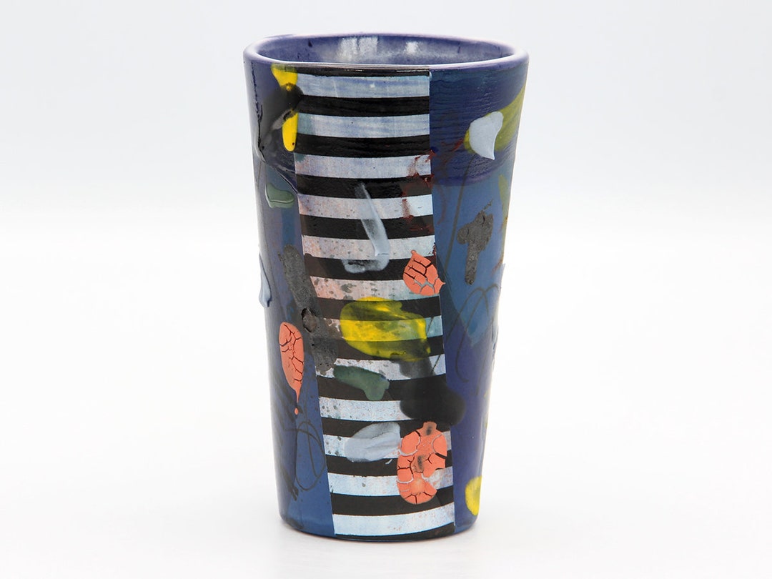 Imperfect Ceramic Tumblers With Hand Painted Designs, Stripe Blue ...