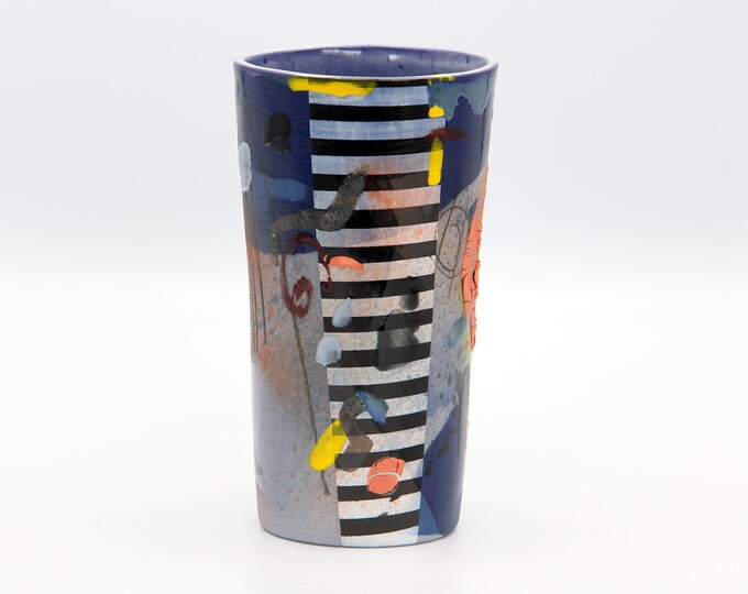 Imperfect Ceramic Tumblers With Hand Painted Designs, Stripe Blue ...