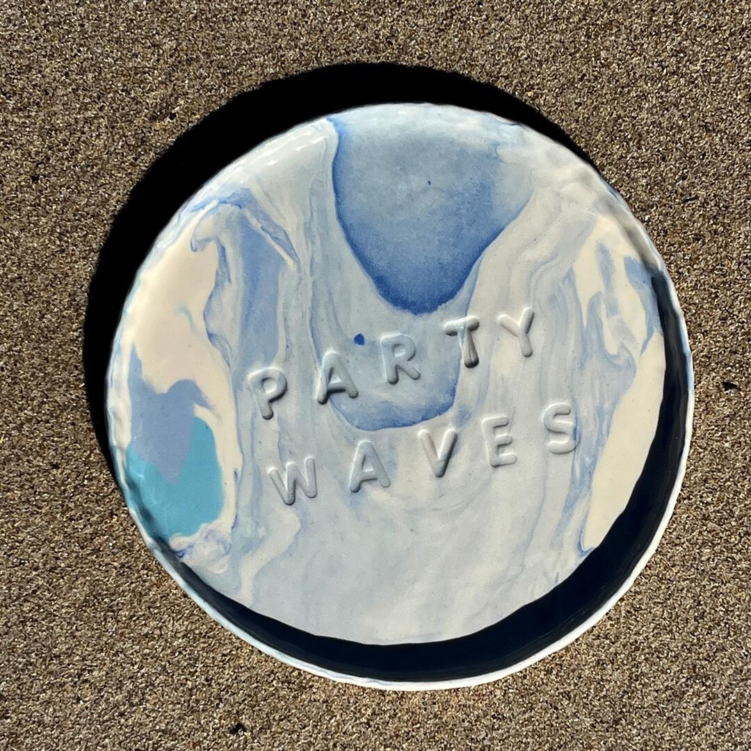 Blue Marbled Party Waves Surf Plate Set, 8 Inch Ceramic Organic Shape ...