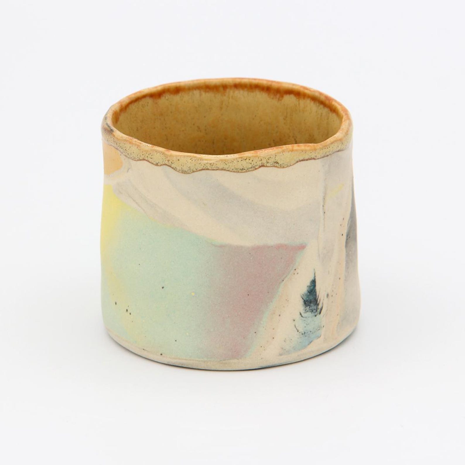 Set of Two Colorful Nerikomi Short Cups, Abstract Pastel Rainbow ...