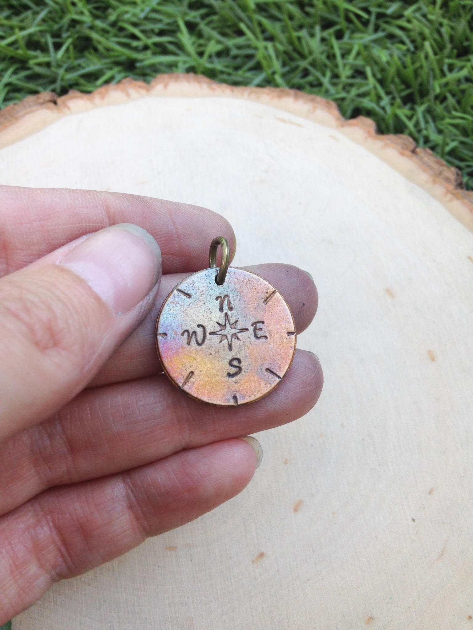 Bronze hand stamped compass charm pendant | Etsy