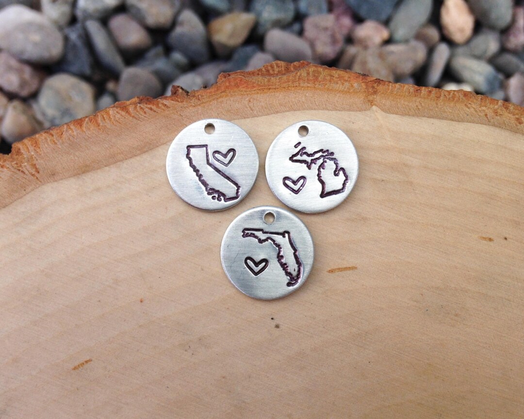 State Stamped Charms With Hearts - All 50 States Available Customizable ...