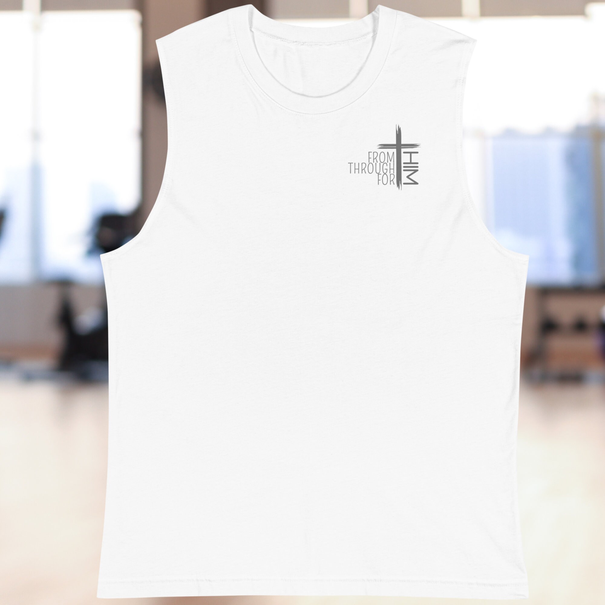Christian Muscle Shirt Gray Fromhim1136 Cross front & Romans 11:36 back ...