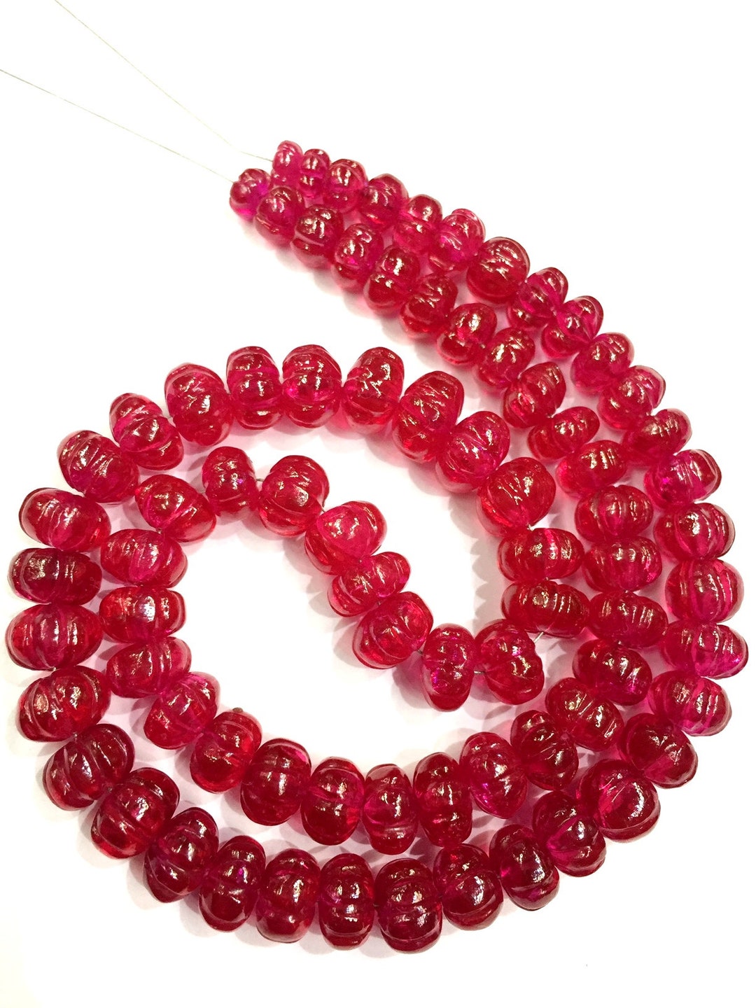 Extremely Beautiful~~very Rare Ruby Corundum Melon Beads Ruby Hand ...