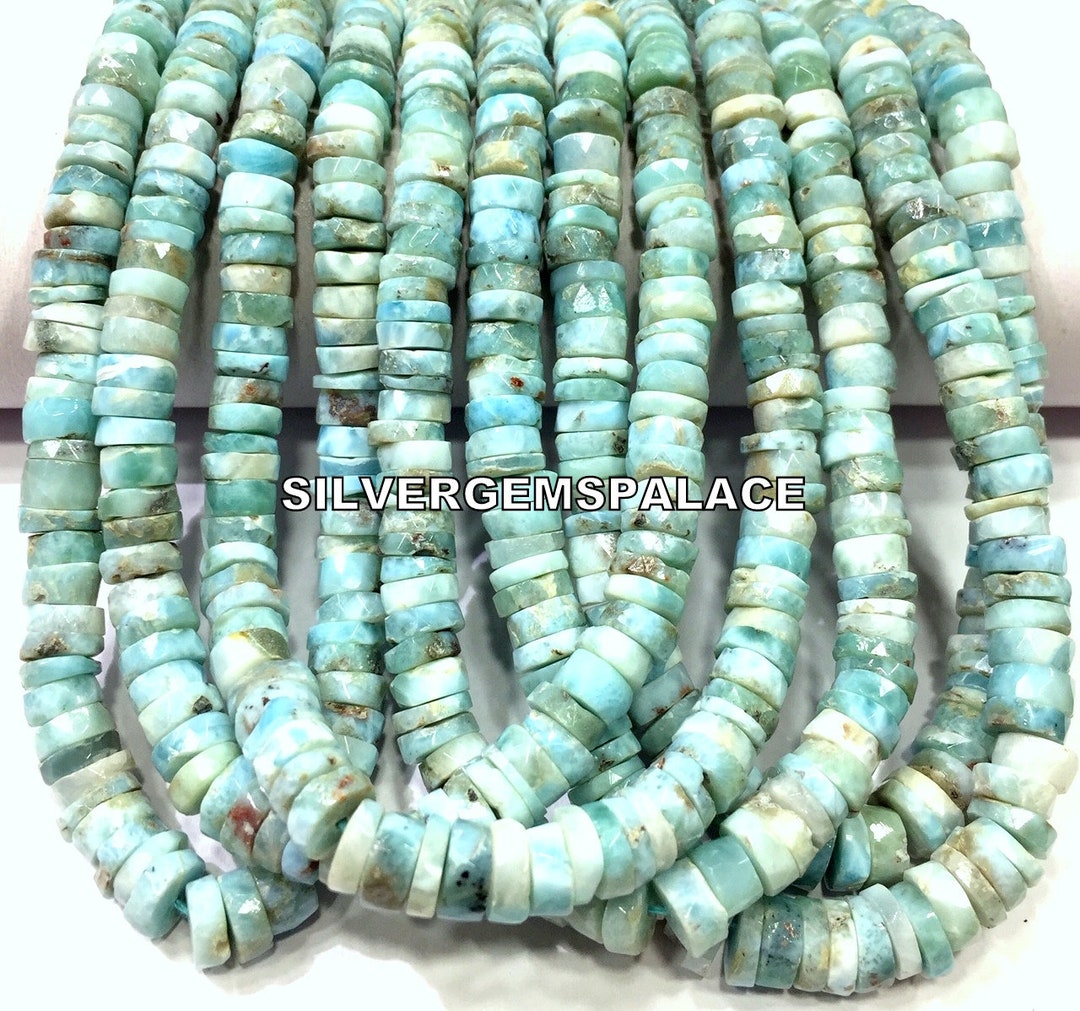 AAA Rare Natural Larimar Faceted Tyre Cut Beads Larimar Heishi Cut ...