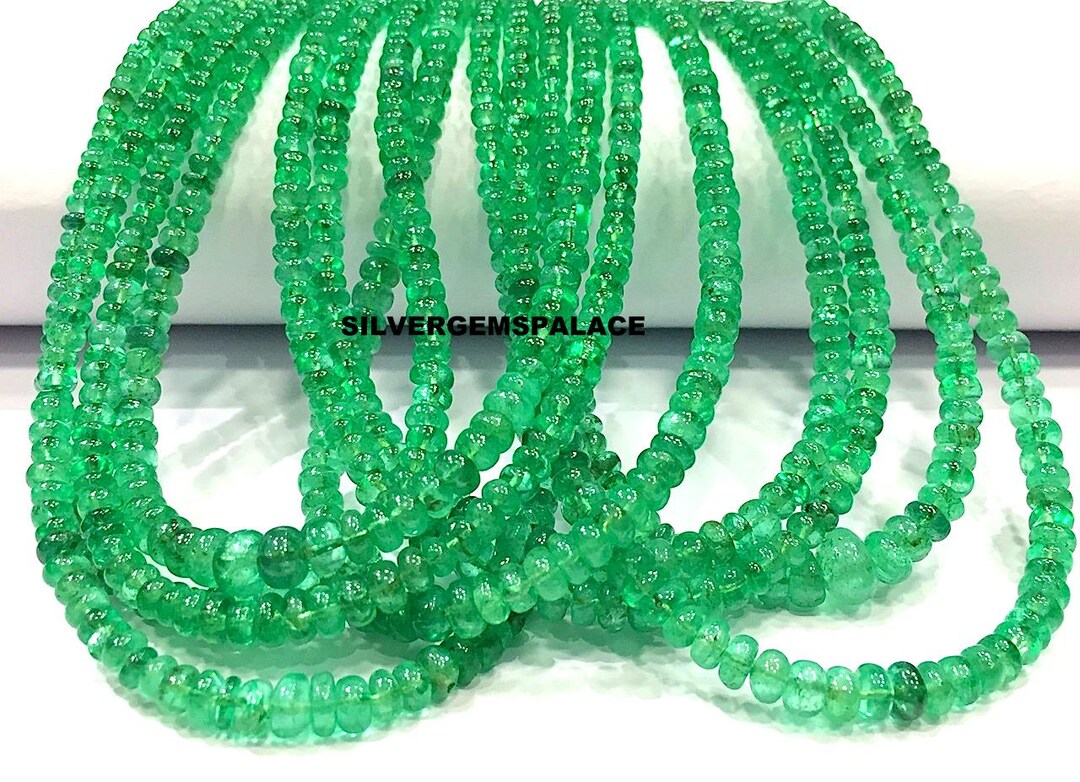 Natural Emerald Smooth Rondelle Beads Zambian Emerald Gemstone Beads 3. ...