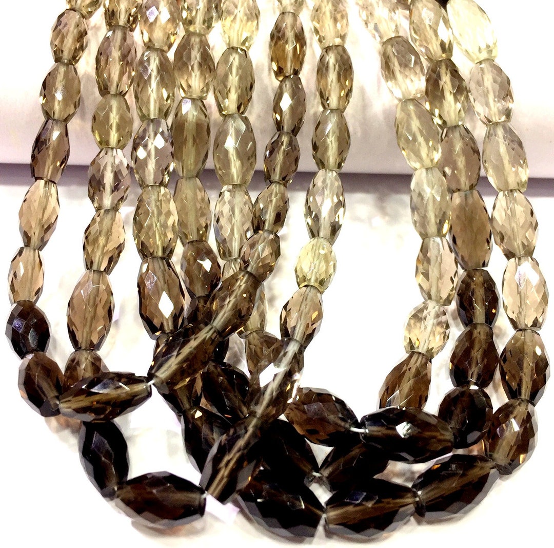 AAA+ Quality~rare Natural Smoky Quartz Faceted Barrel Beads Smoky Loi ...