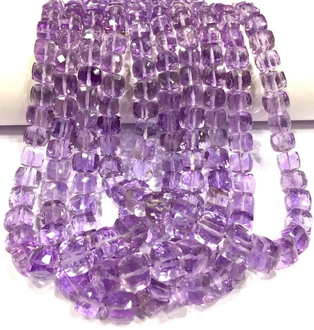 AAA Quality Natural Pink Amethyst Faceted Cube Shape Beads Pink ...